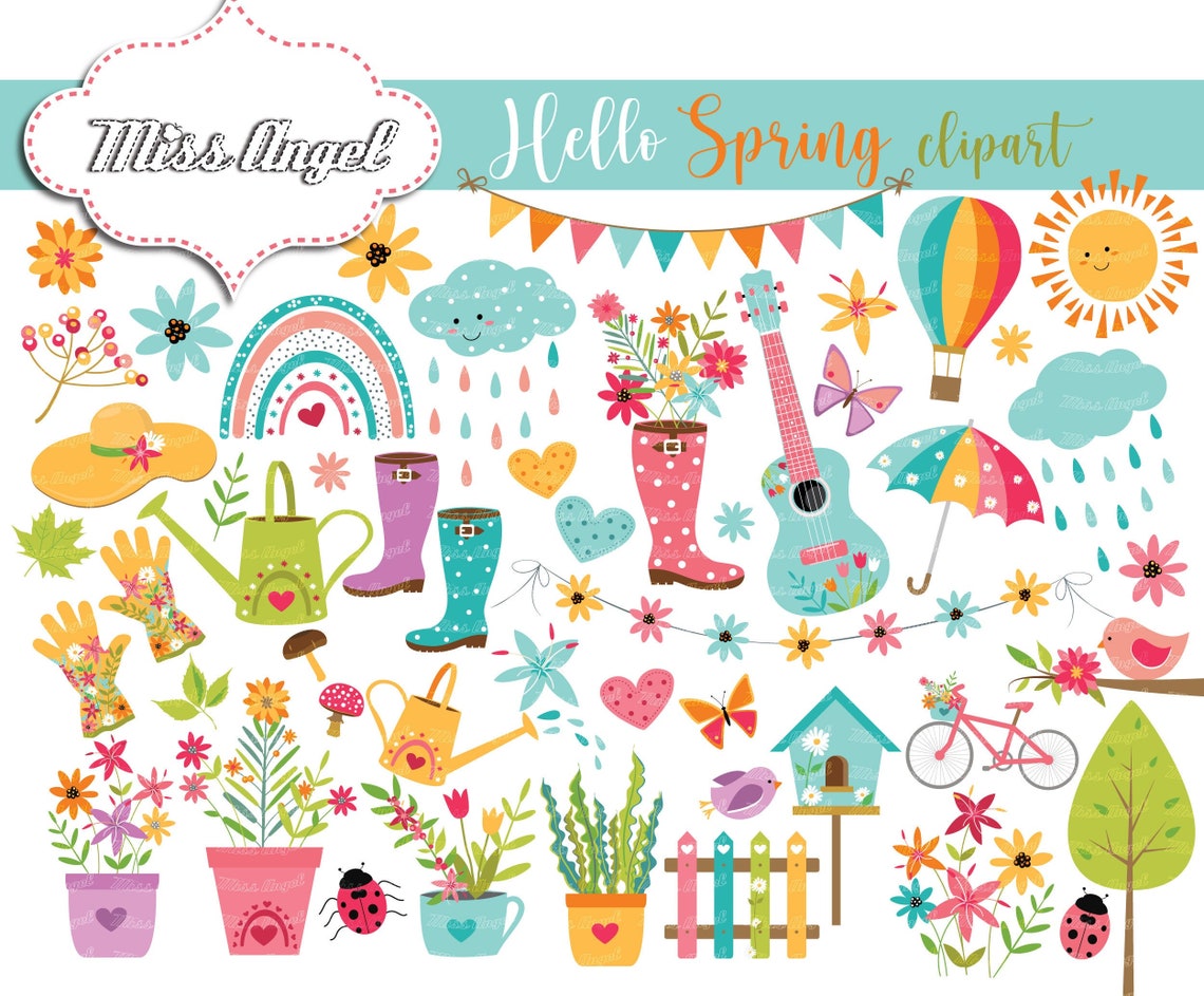 Colorful Spring Clipart Set. Spring and Floral Clipart. Small ...