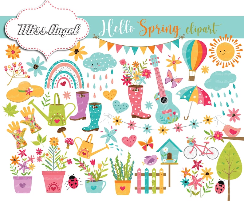Colorful Spring Clipart Set. Spring and Floral Clipart. Small ...