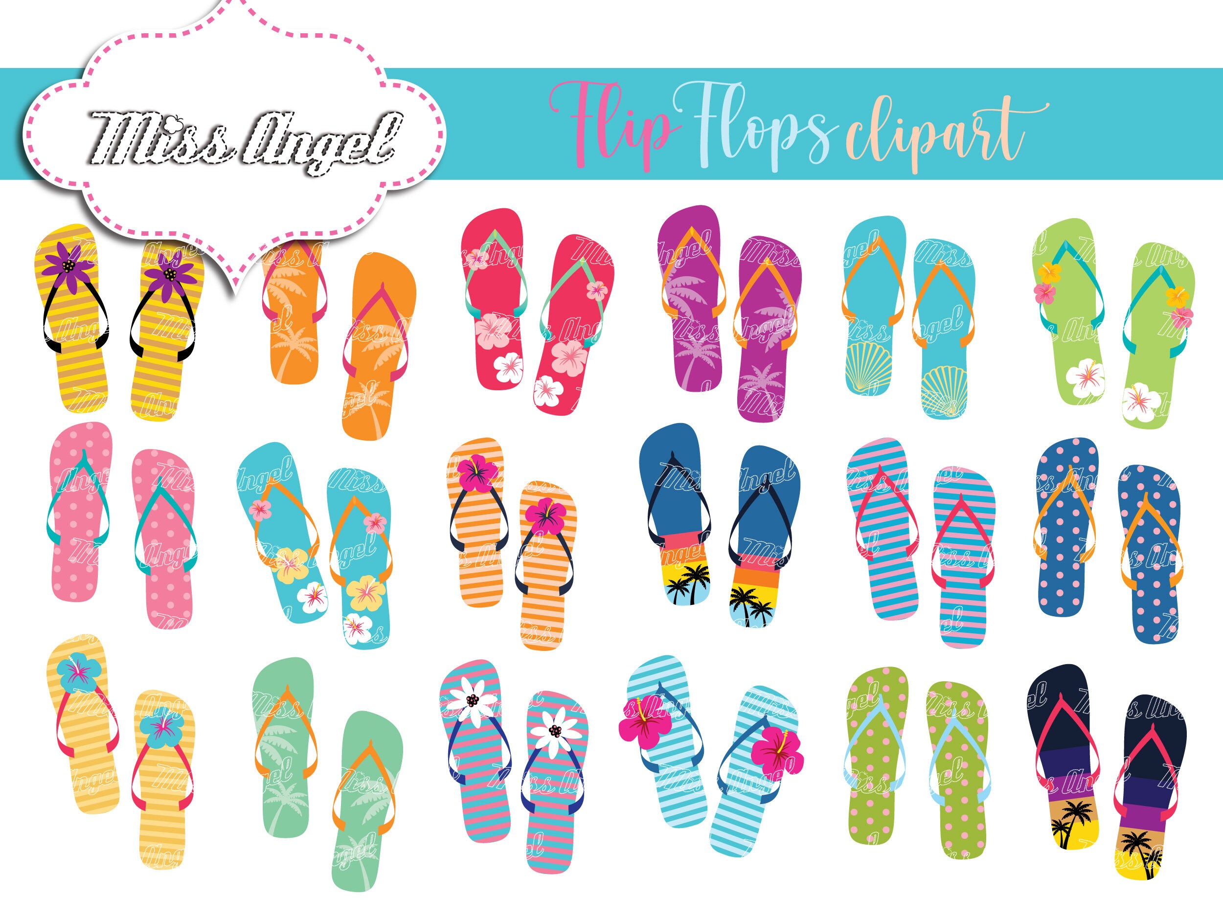 Flip Flops Clipart. Summer Sandals Clip Art. Beach Flip Flop Thongs ...