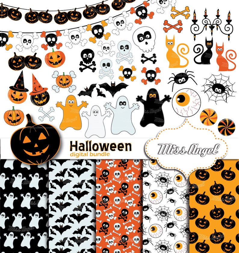 Halloween Digital Bundle Clipart. 2 Halloween Borders 5 | Etsy
