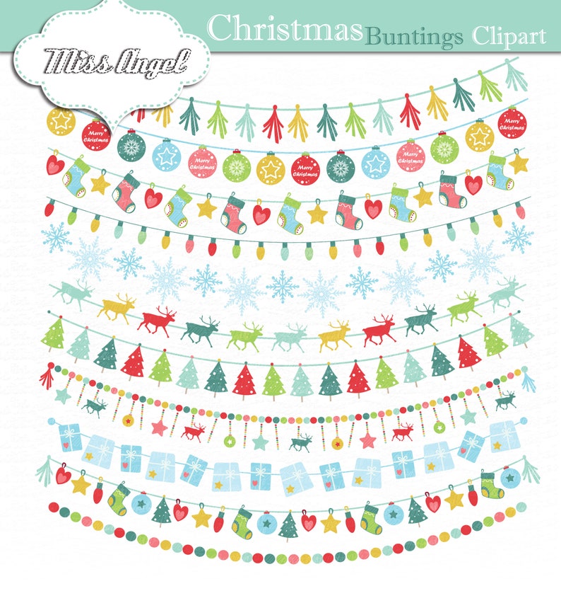 Digital Christmas Buntings Clipart. Red Green Blue. Small Commercial ...