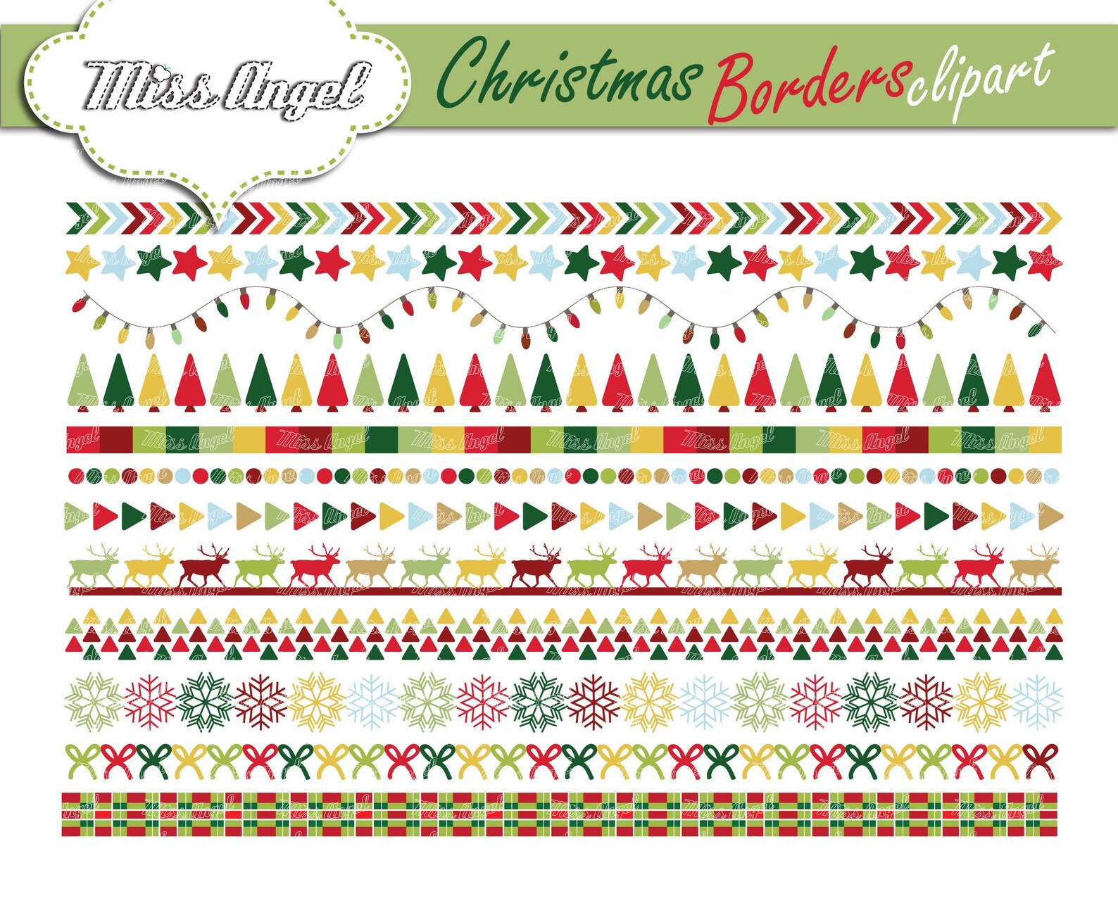 Christmas Borders Clipart, Borders Clip Art Set. Digital Christmas ...