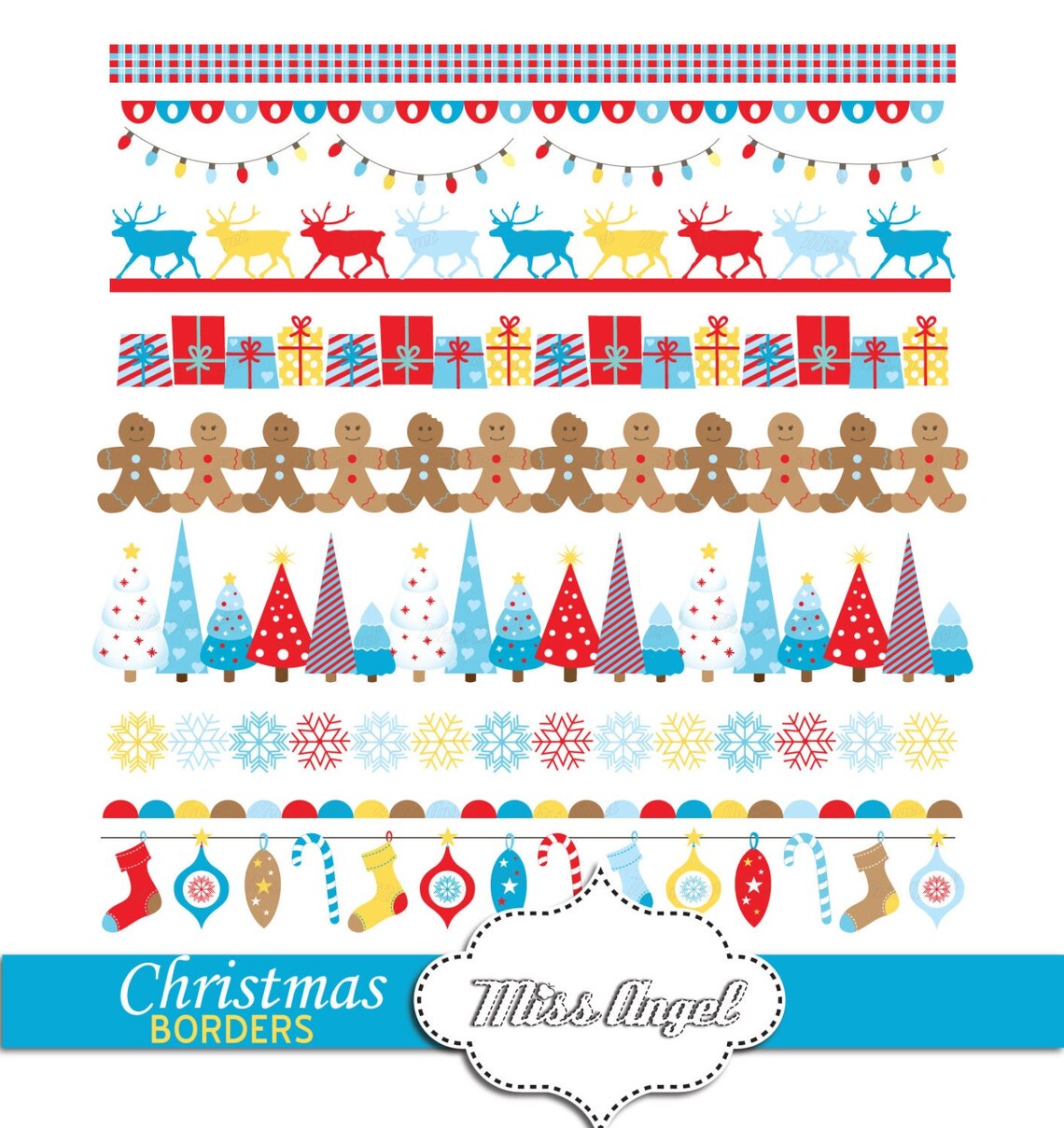 Christmas Bunting Banners. Christmas Borders, Digital Christmas Ribbons ...