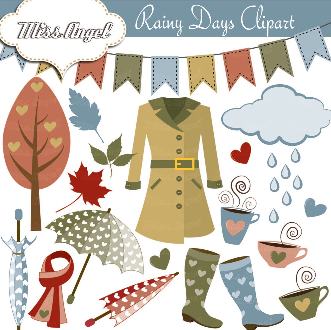 Rainy Days Clipart. Autumn Showers Digital Clip Art Set, Raincoat ...
