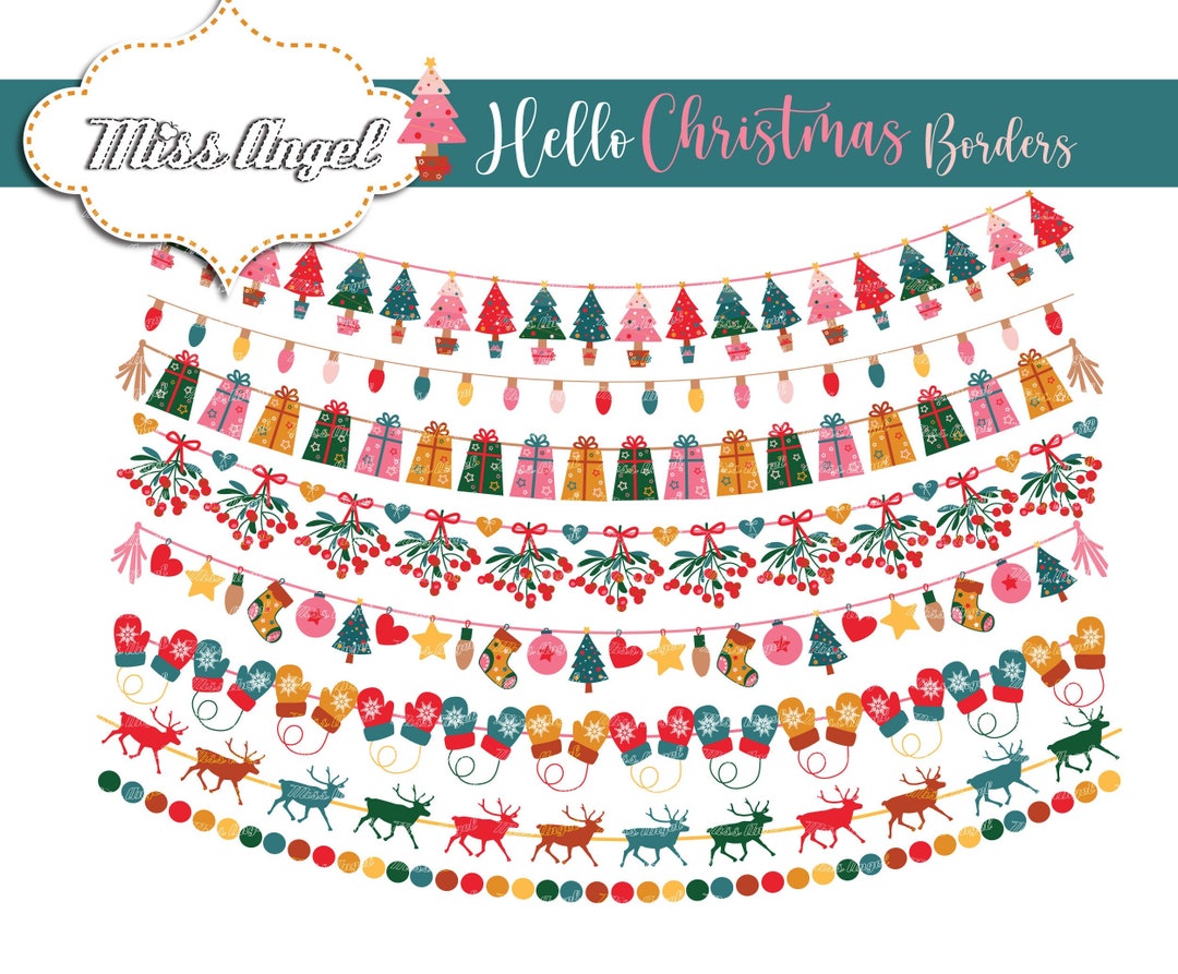 Christmas Bunting Banners Clipart. Digital Christmas Borders Clip Art ...