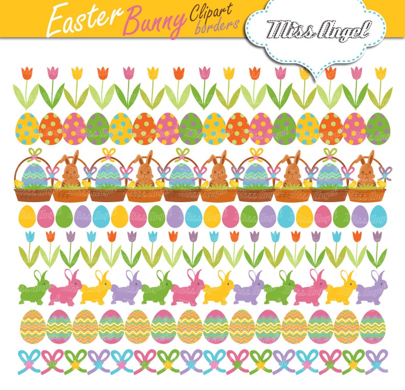 Easter Bunny Clipart Borders. Digital Easter Garlands Clip Art. Small ...