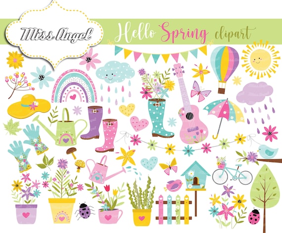 Colorful Spring Clipart Set. Cute Spring and Floral Clipart | Etsy
