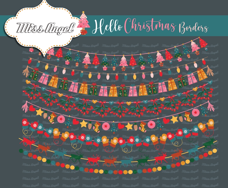 Christmas Bunting Banners Clipart. Digital Christmas Borders - Etsy