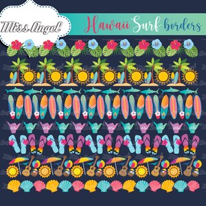 Hawaii Surf Borders Clipart. Summer Digital Ribbons, Tropical Surf ...