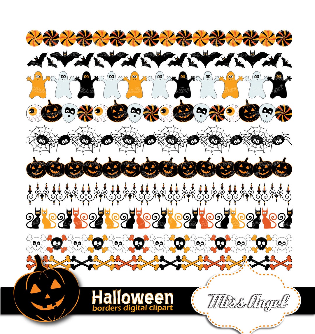 Halloween Digital Borders Clipart. Cute Halloween Ribbons. Bunting ...