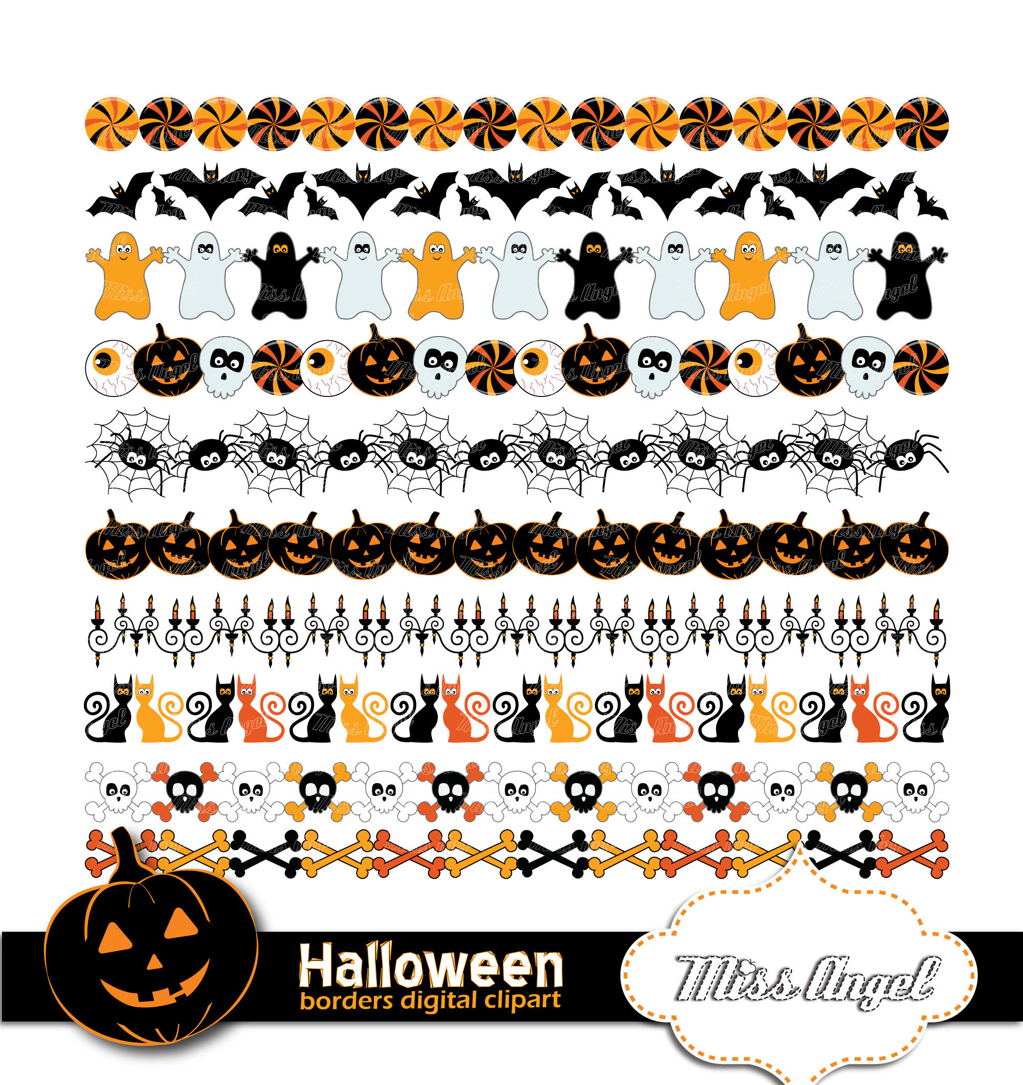 Halloween Digital Borders Clipart. Cute Halloween Ribbons. Bunting ...