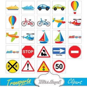Transports and Signs Clipart. 24 Digital Car, Boat, Plane, Bike ...