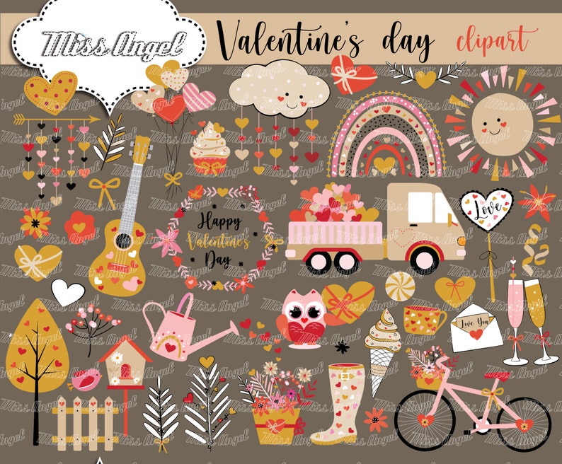 Valentines Day Clipart Bundle Gold. Valentine Clipart Set. Red Gold ...