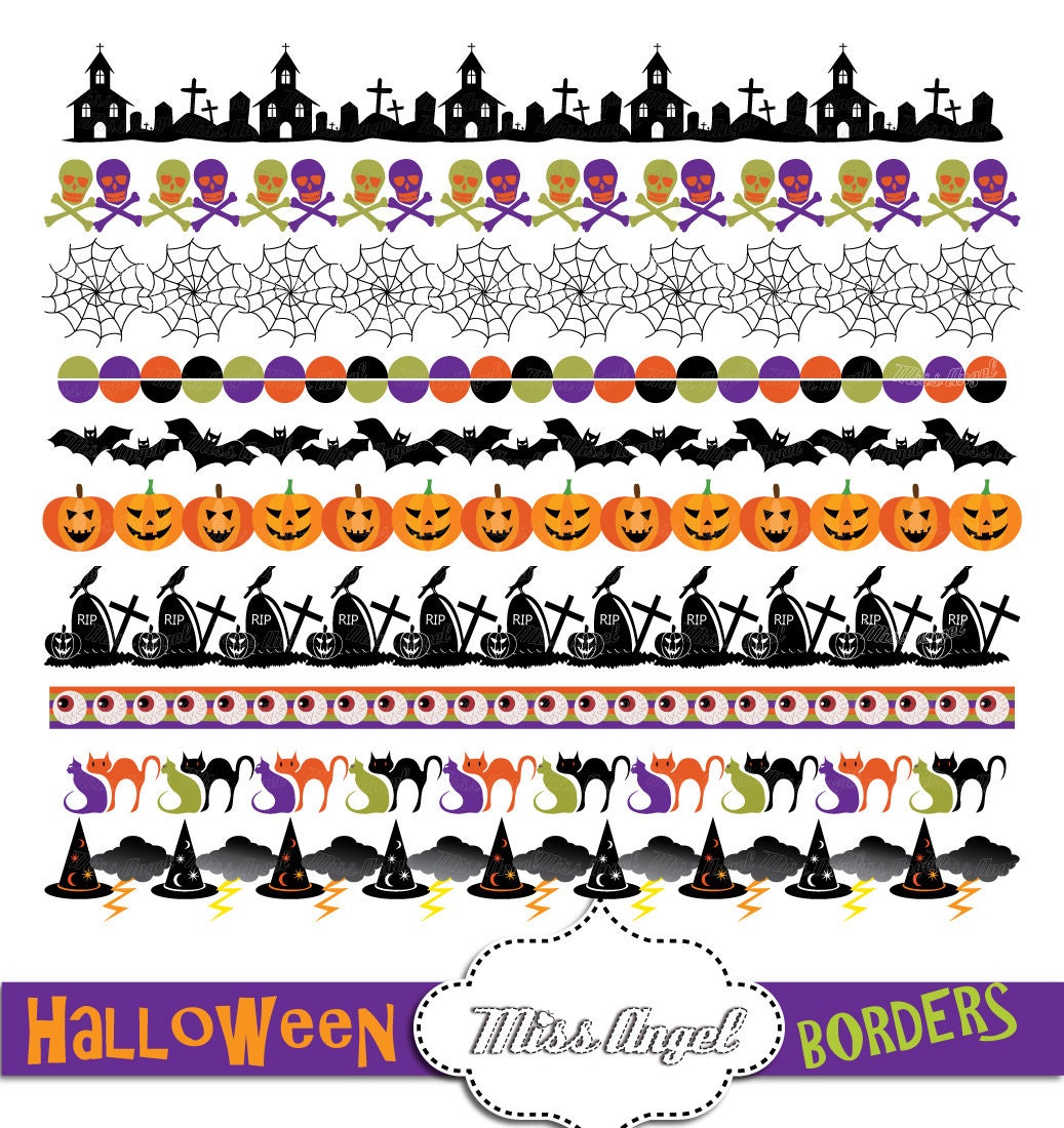 Halloween Borders Clip Art, Bunting Banners, Halloween Digital Ribbons ...