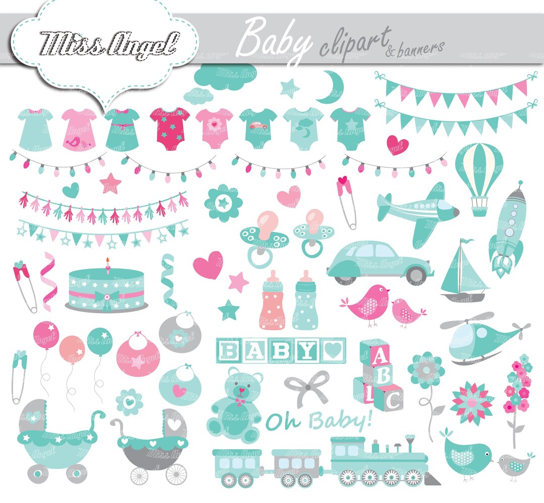New Baby Clipart Elements. Baby Boy Girl Clipart. Baby Shower Clipart ...