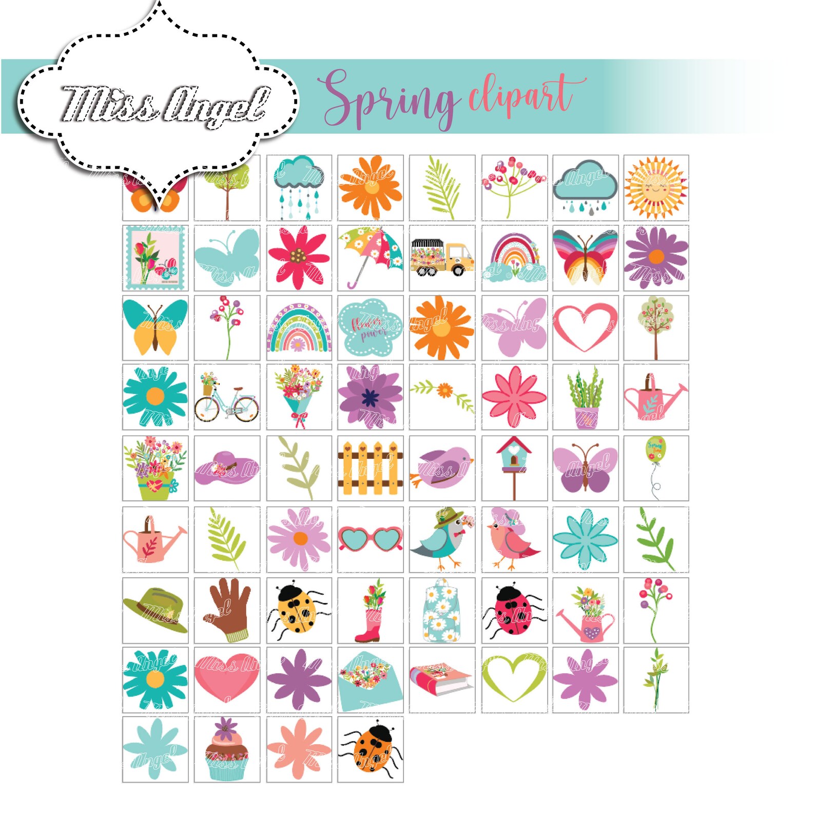 Spring Clipart Bundle. Cute Spring Garden Digital Set. Flowers Clipart ...
