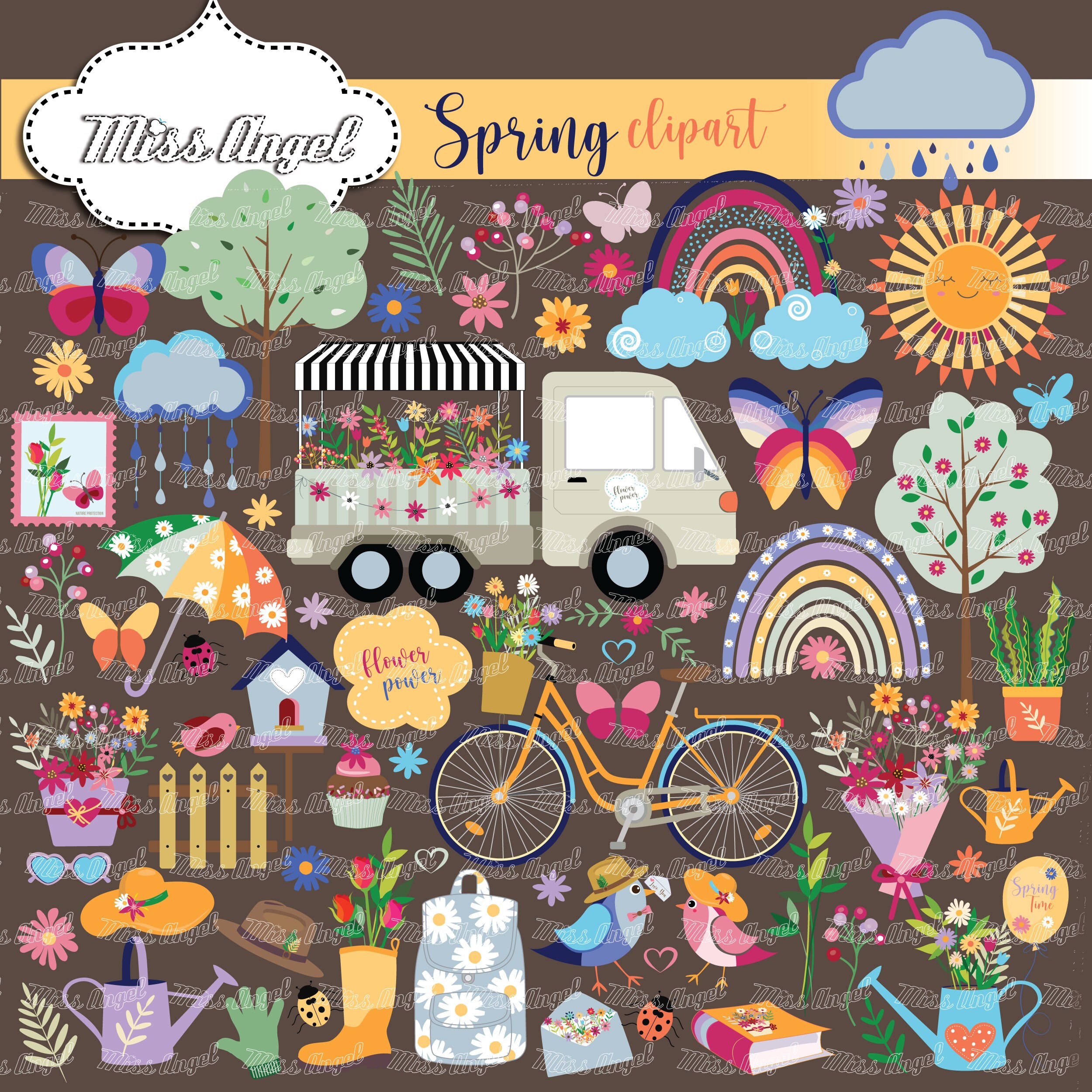 Spring Clipart. Cute Spring Garden Digital Set. Flowers Clipart Small ...