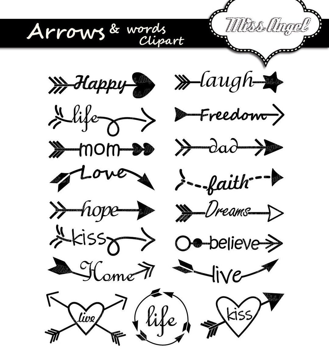Arrow Clipart. Arrow Words Clip Art. 17 Digital Arrows With Words. Love ...