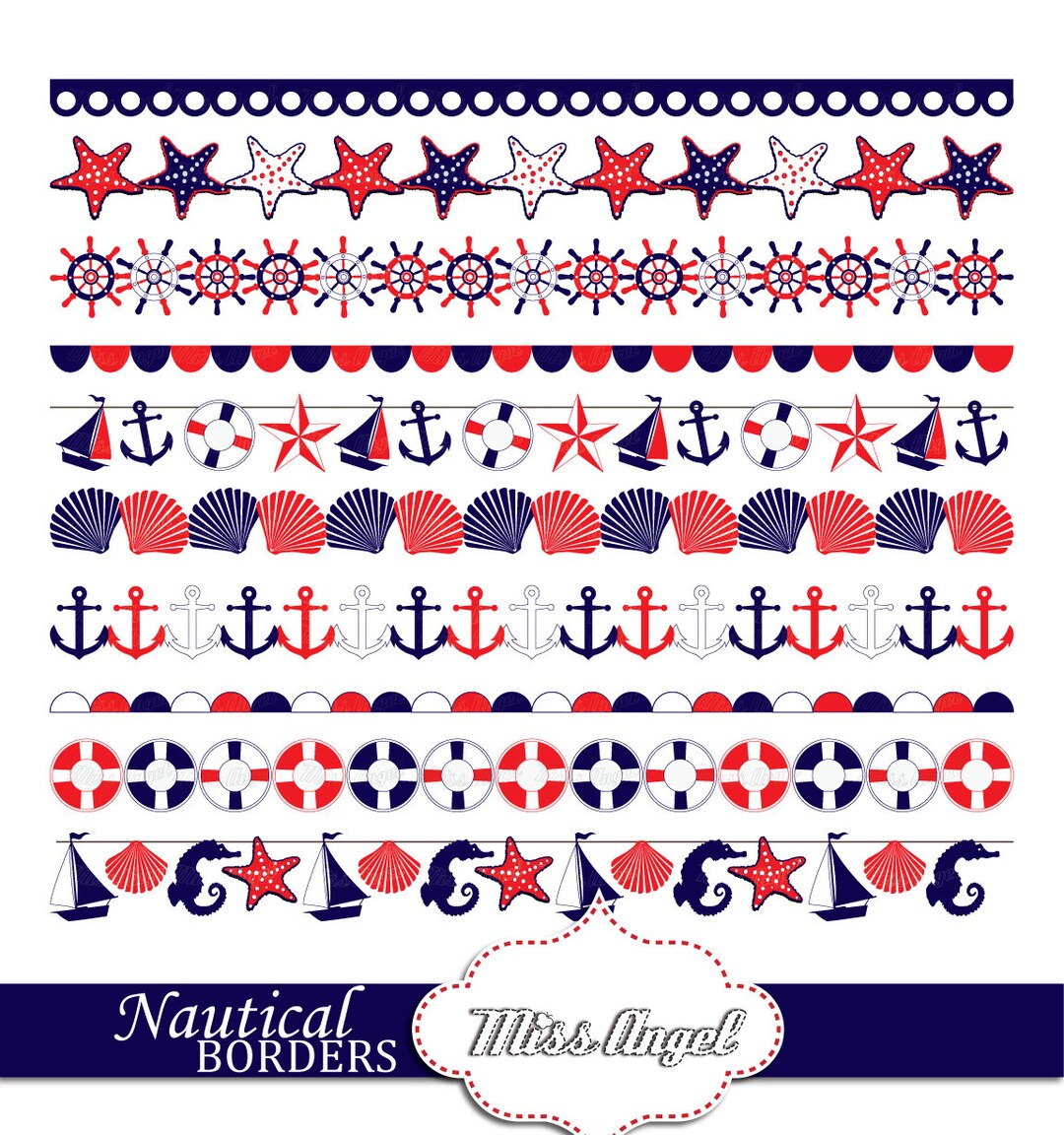 Nautical Borders Clipart, Nautical Clipart, Digital Bunting Banners ...
