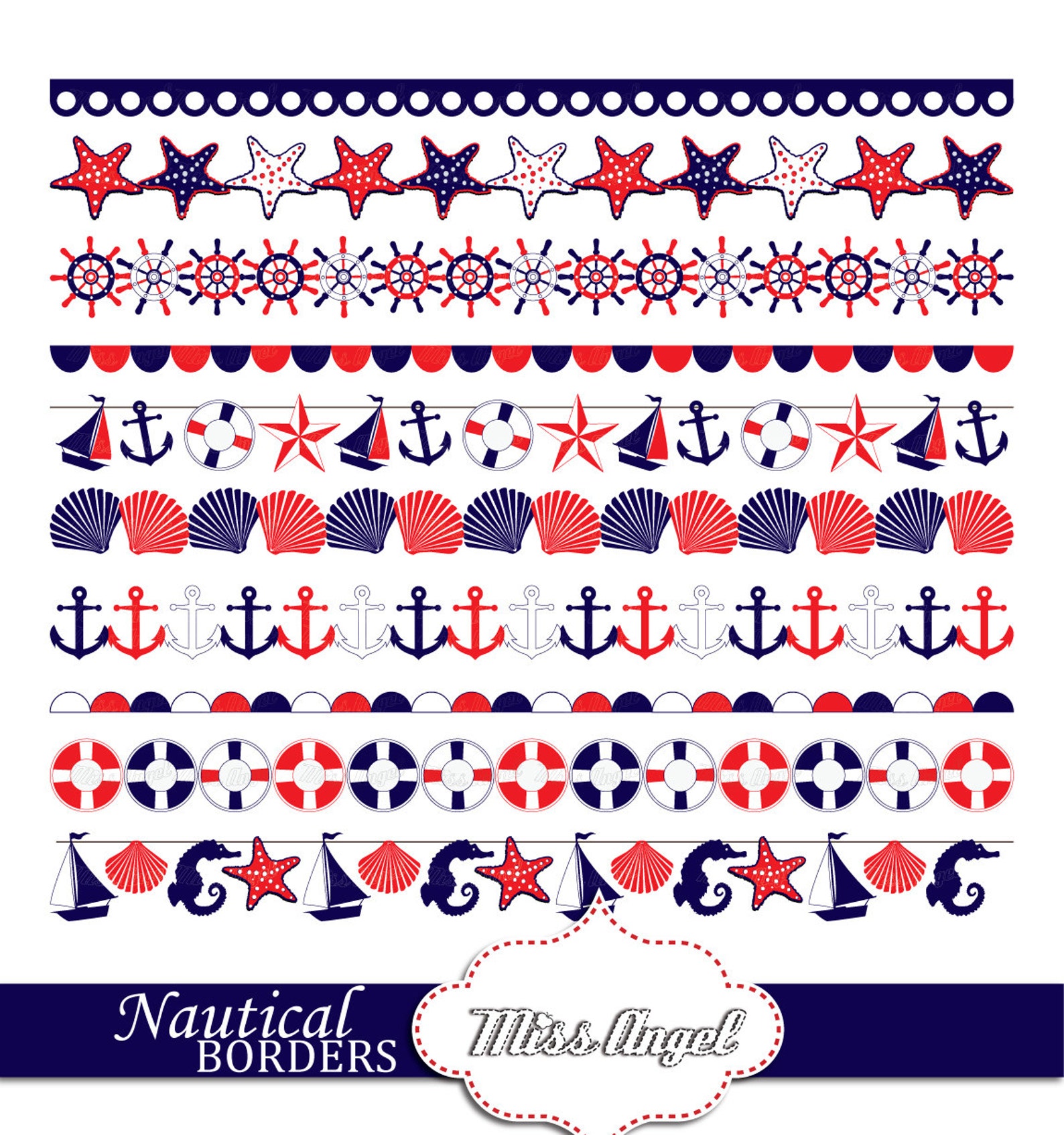 Nautical Borders Clipart, Nautical Clipart, Digital Bunting Banners ...