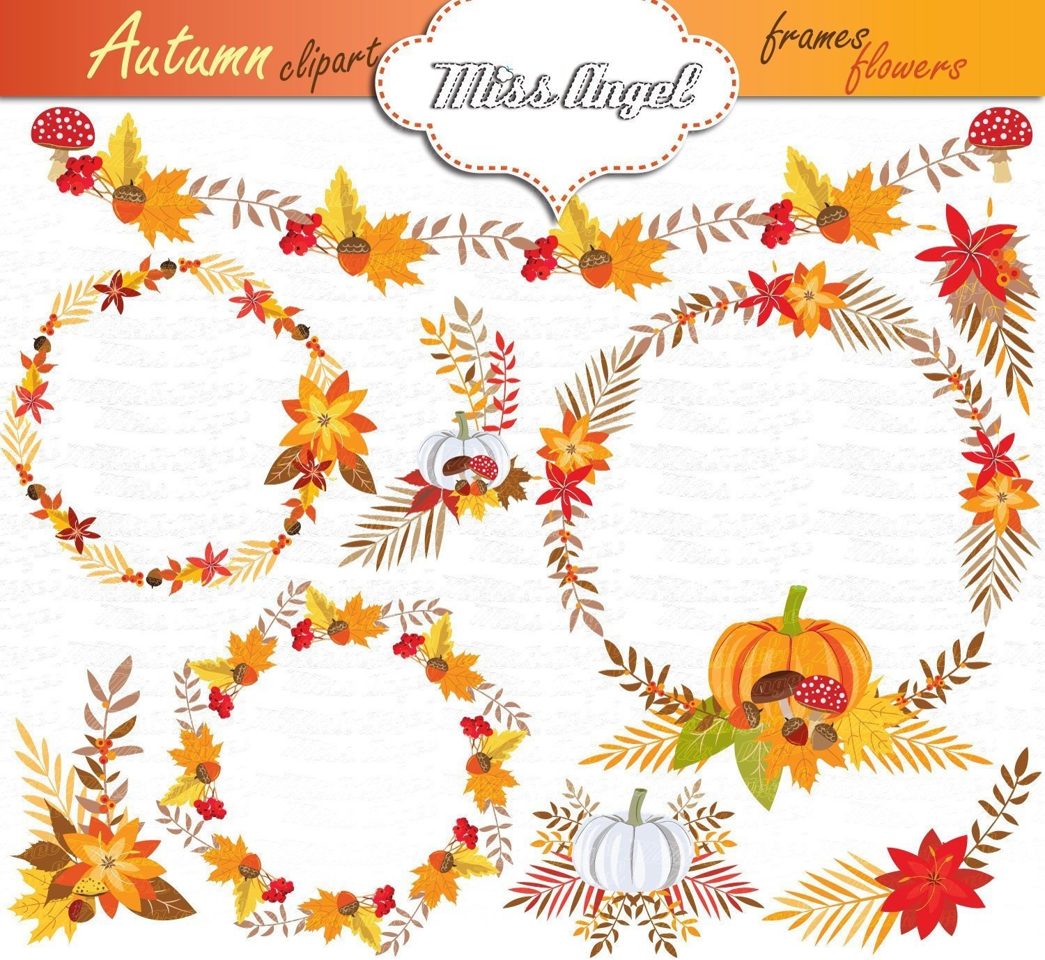 Autumn wreaths frames clip art. Fall frames clip art. Autumn | Etsy