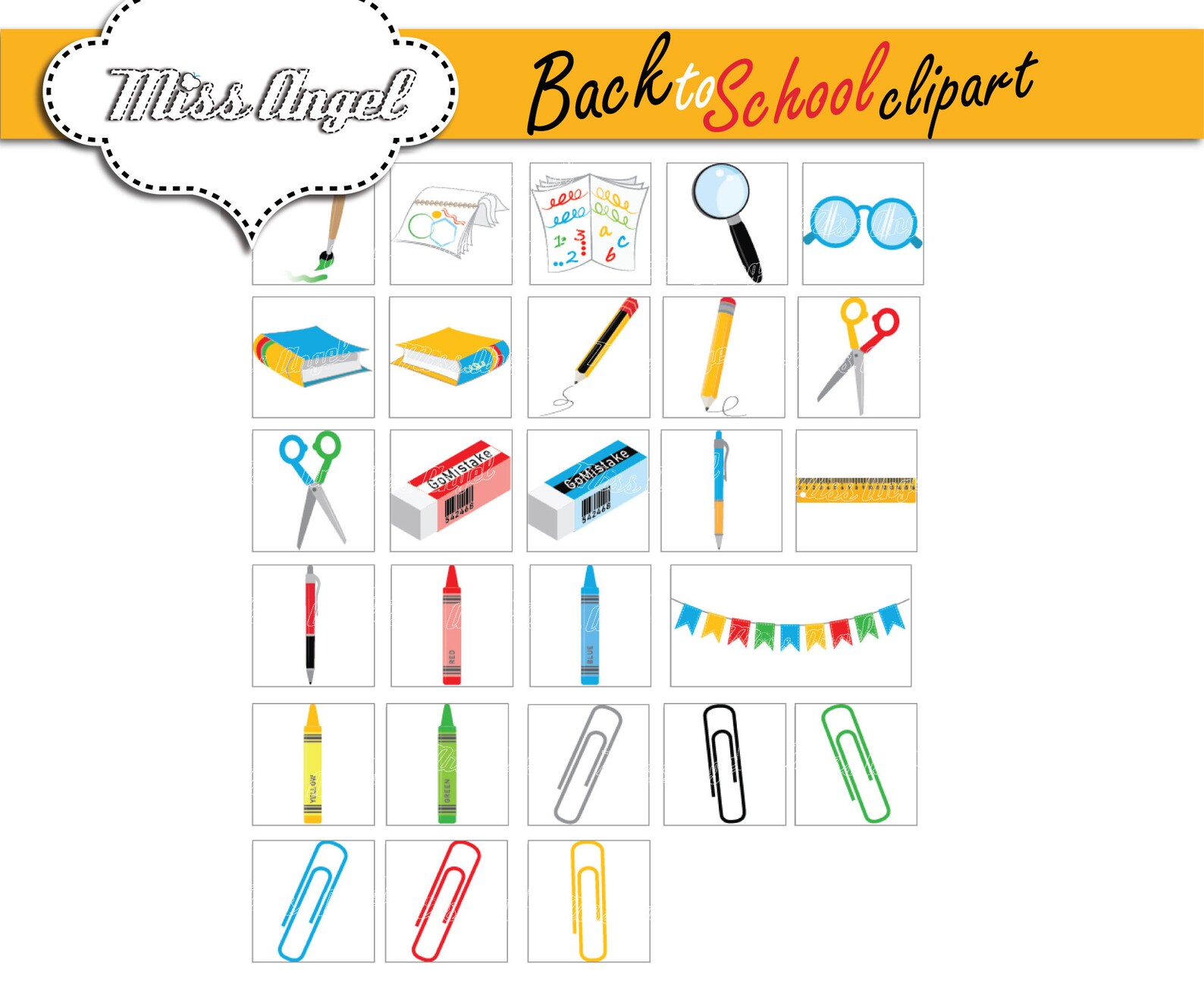 Back to School CLIPART. School Supplies Clip Art. School Illustrations ...