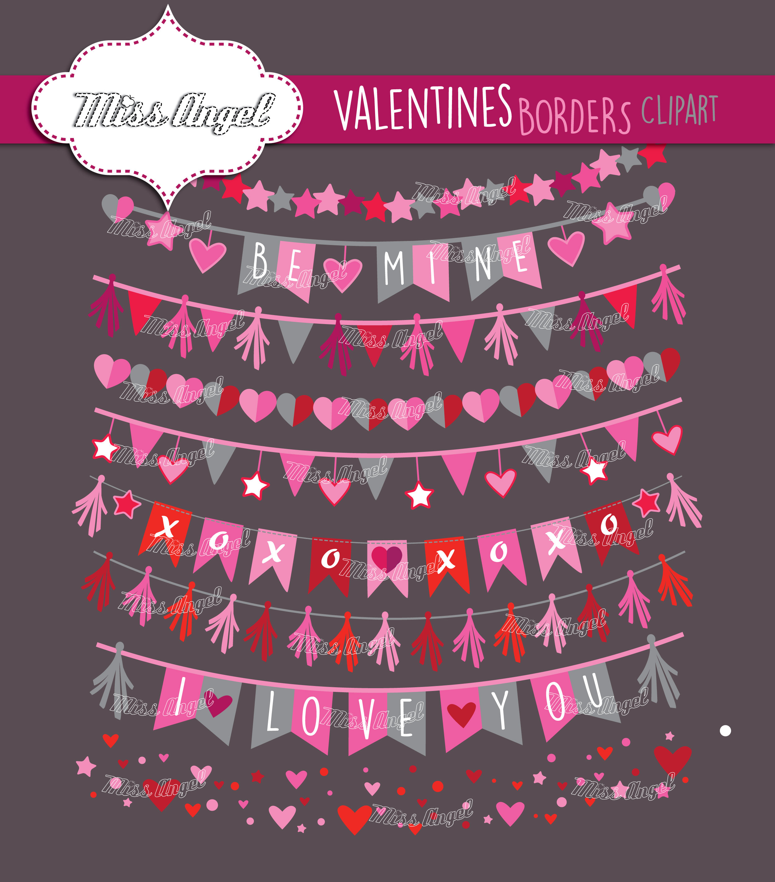 Valentine's Borders Clipart. Valentine's Day Buntings. Valentines ...