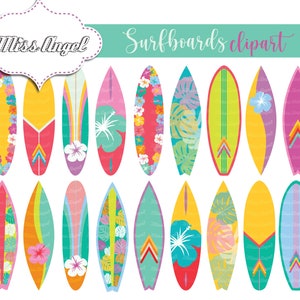 Hawaii Surfboards Clipart Set, 18 Digital Surf Boards. Beach Colorful ...