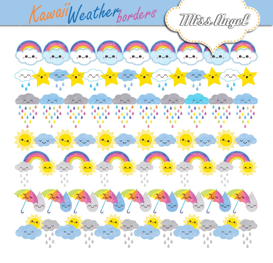 Cute Weather Borders Clipart. Rainbow, Clouds, Sun, Star. Small ...
