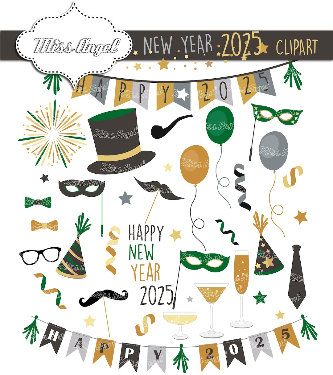 New Year's Clipart 2025. Happy New Year Party Décor. Printable Party ...