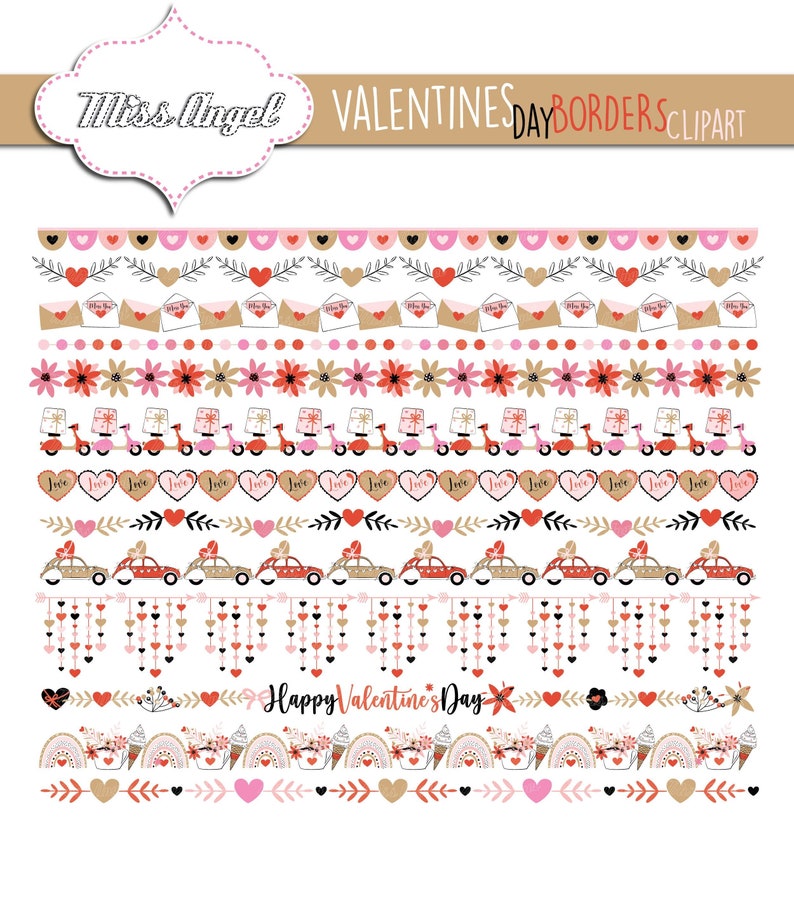 Valentine's Day Borders Clipart. Valentine's Bunting Banners. Printable ...
