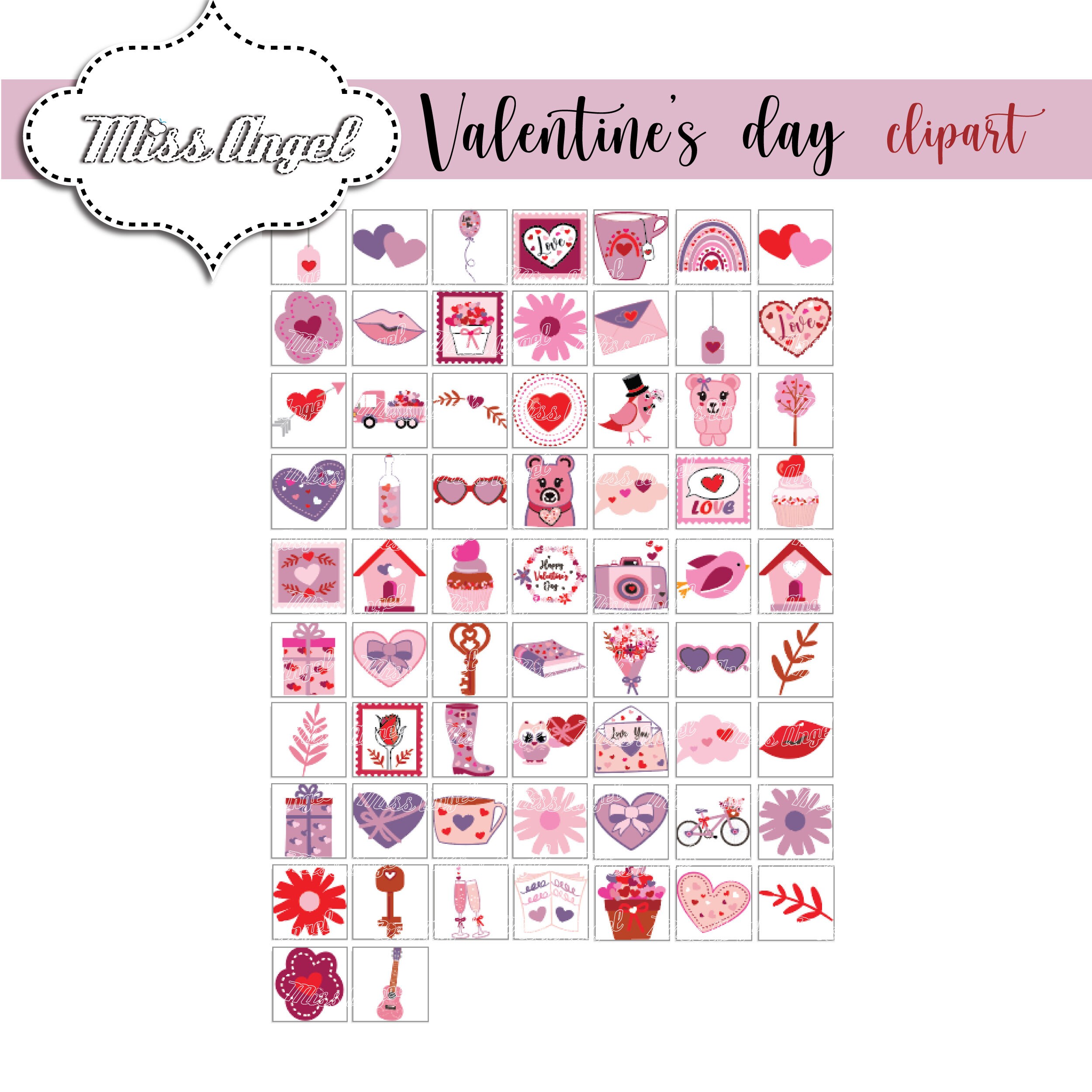 Valentines Day Clipart. Cute Valentines Bundle. Truck, Bike, Flowers ...