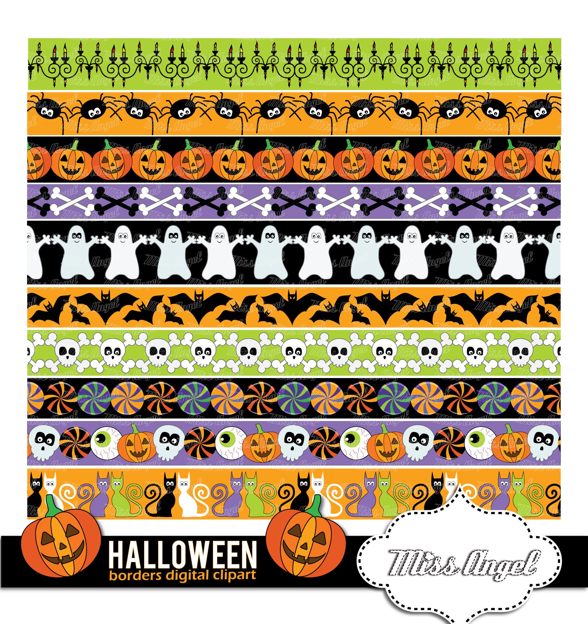 Halloween Borders Clipart. Printable Halloween Digital Border Pattern ...