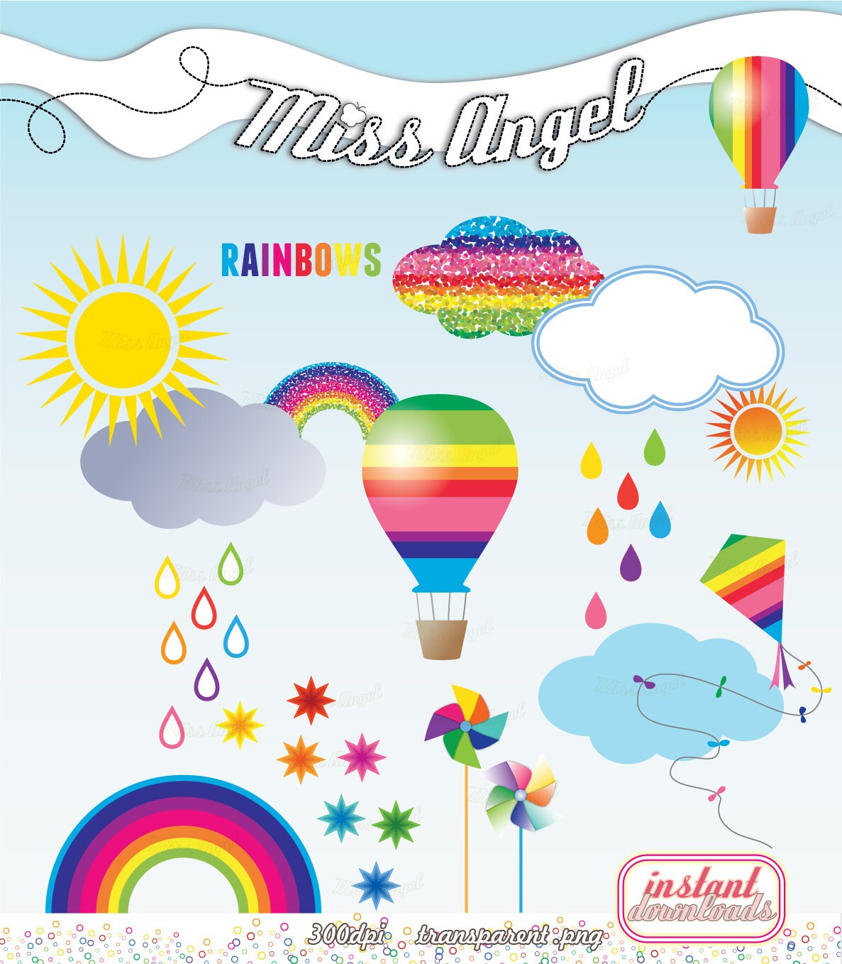 Rainbow CLIPART Set. Rainbow Weather 6" Clip Arts. Colorful Rainbow ...