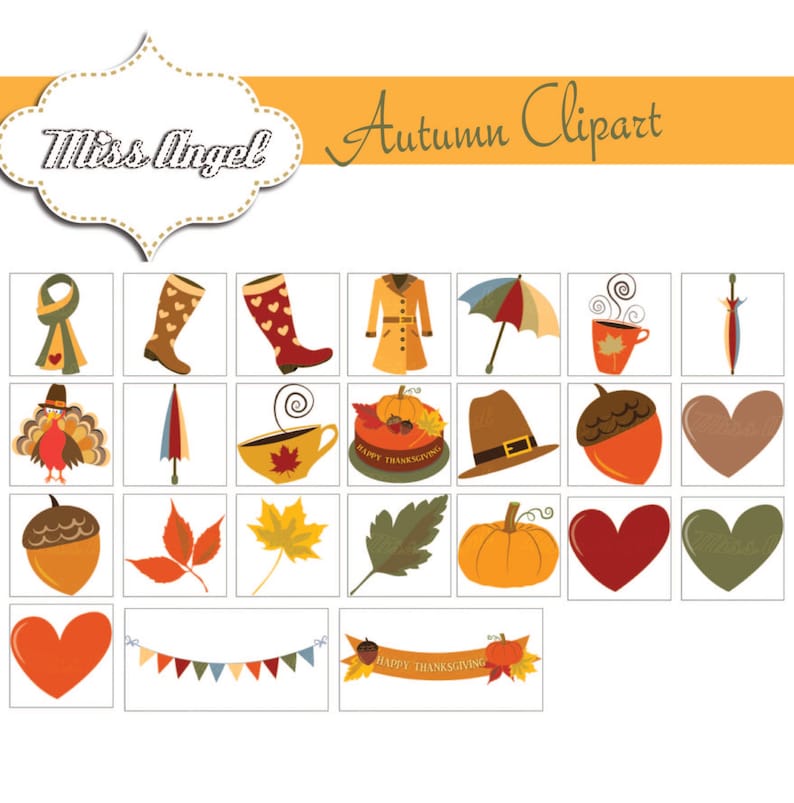 Autumn Clipart Thanksgiving Illustrations. Fall Digital Thanks Giving ...