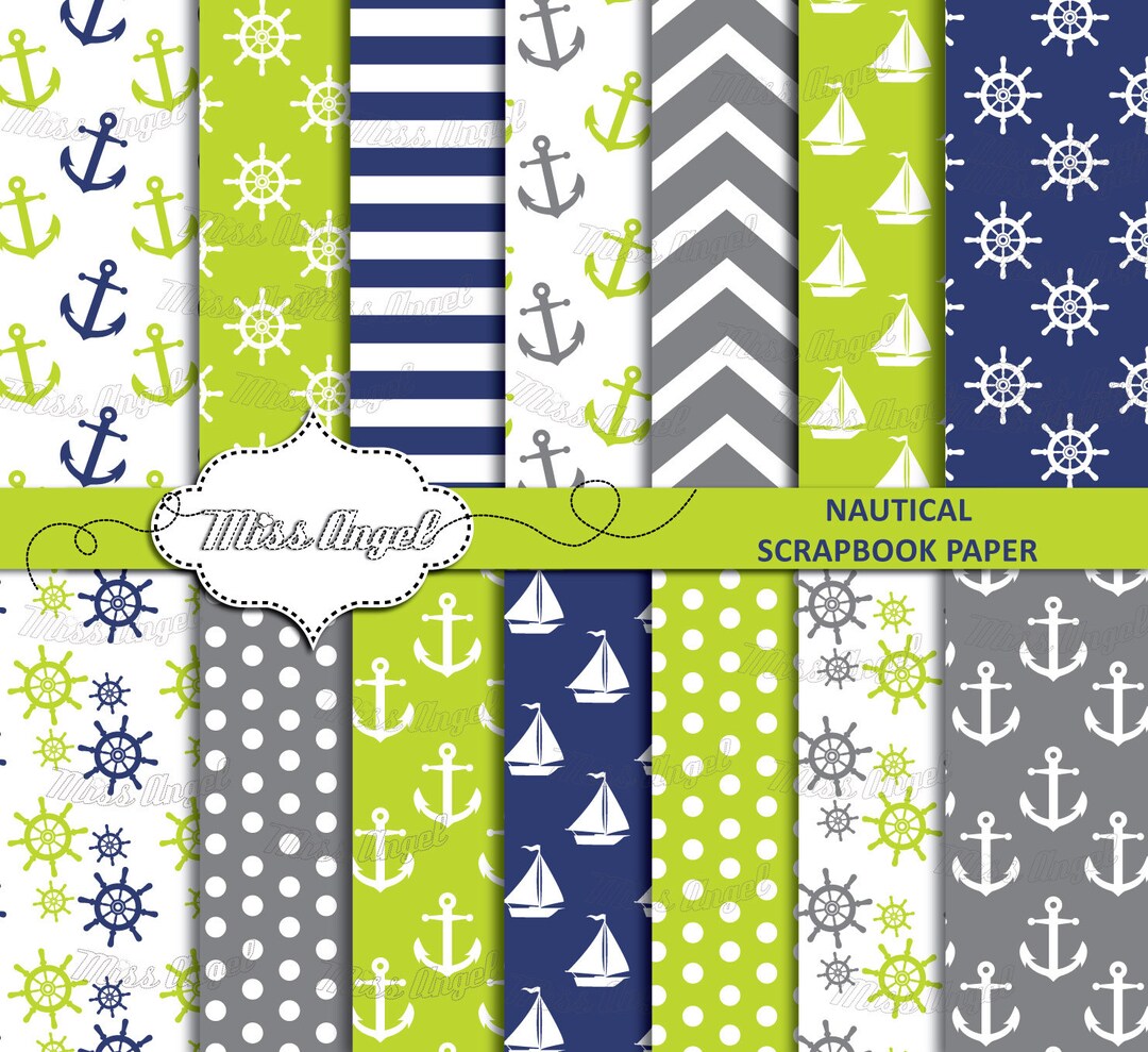 Nautical Scrapbook Digital Papers. Digital Sheets Set. Navy Patterns ...
