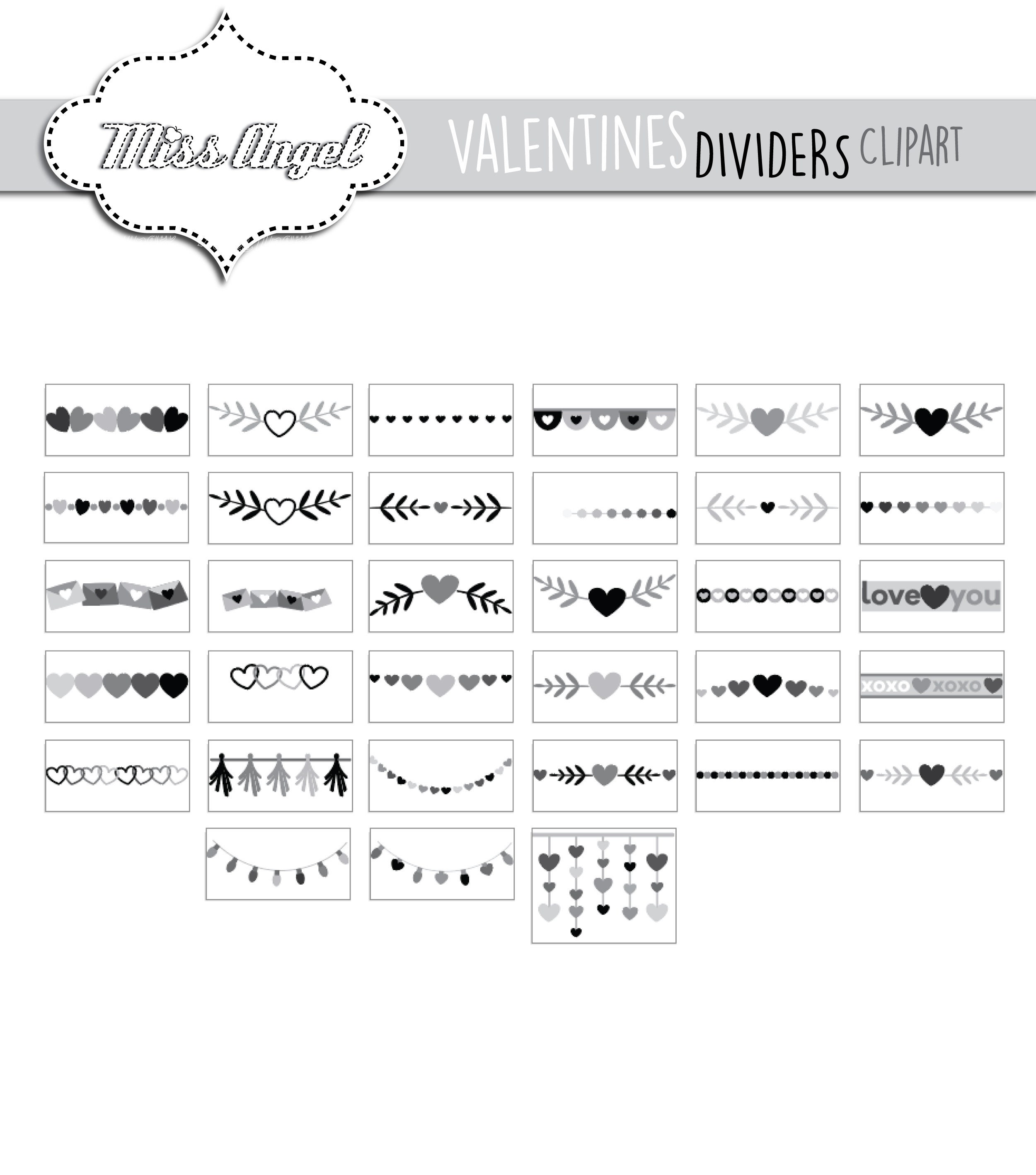 Valentines Day Dividers. Black Heart Dividers. 33 Romantic Monochrome ...