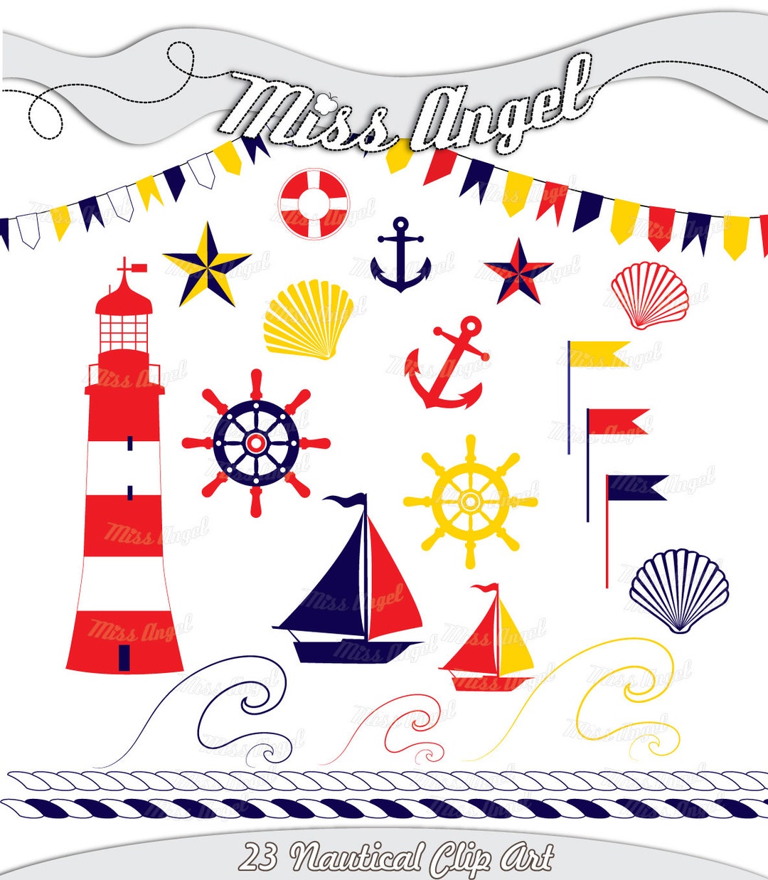 Nautical Clipart. Nautical Digital Scrapbook Set 23 Elements ...