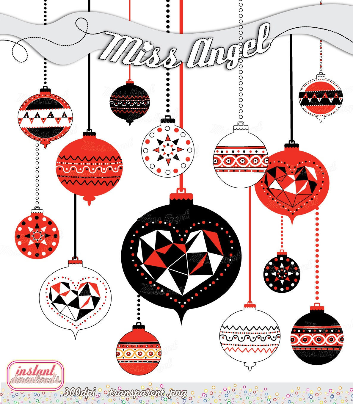 Christmas Ornaments Clipart. Christmas Balls Geometric Decor, Tree ...