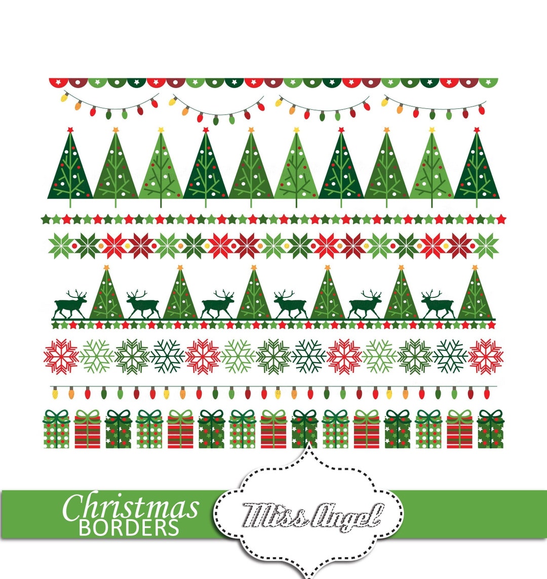 Digital Christmas Borders Clipart. Small Commercial Use. Green Red ...