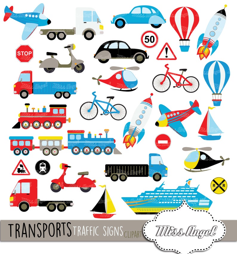 Transport Clipart. Vehicle Clipart. Car, Train, Truck, Helicopter ...