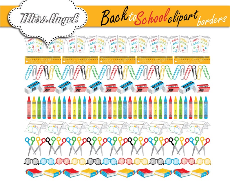 Back to School CLIPART Borders. School Borders. School Supplies ...