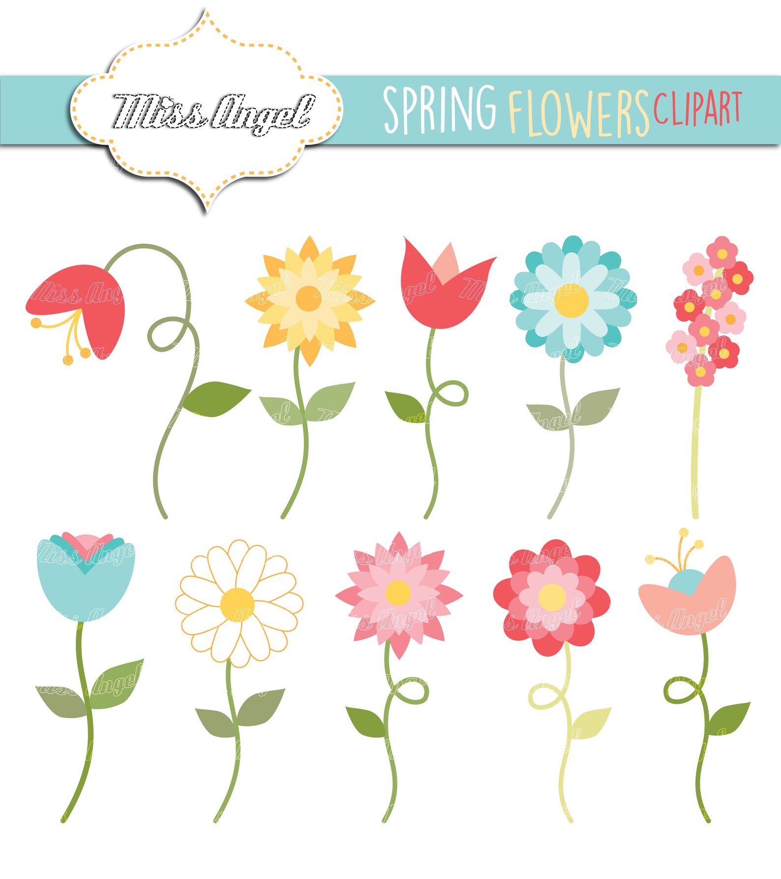 Spring Flowers CLIPART SET, 10 Digital Flowers. Clip Art Printable ...