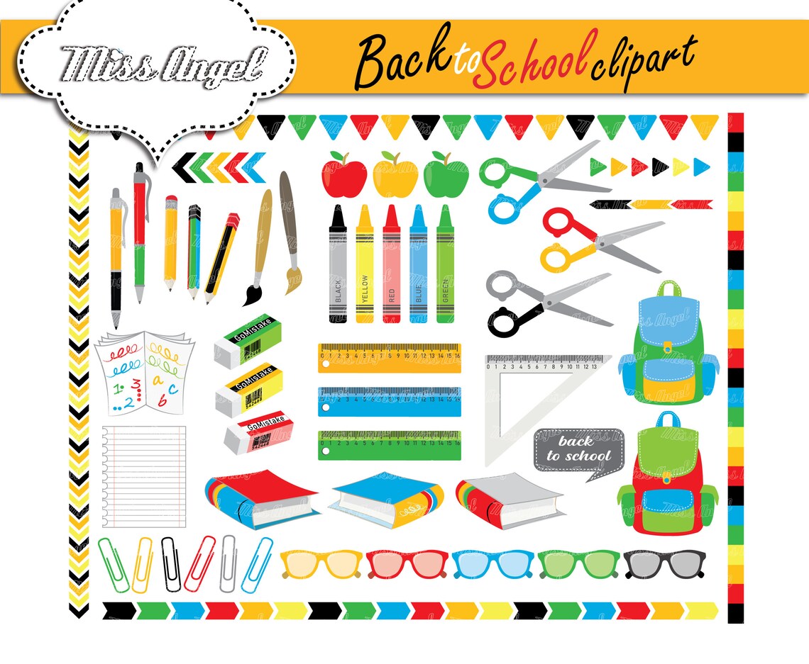 School CLIP ART. Back to School Supplies Clip Art. School Stationary ...