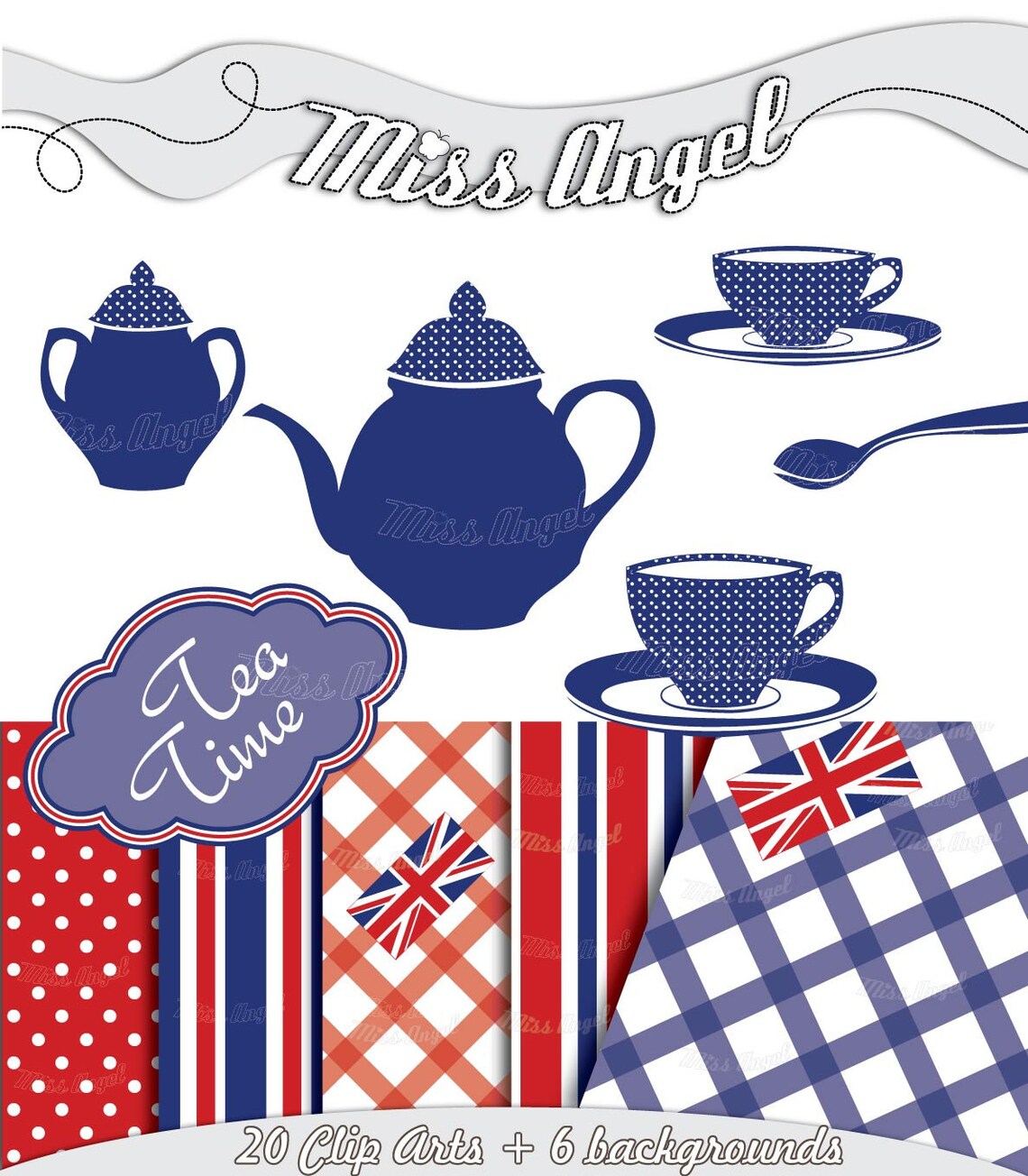 British Tea Clipart and Mixed Paper Sheets. Cup of Tea, China 20 ...