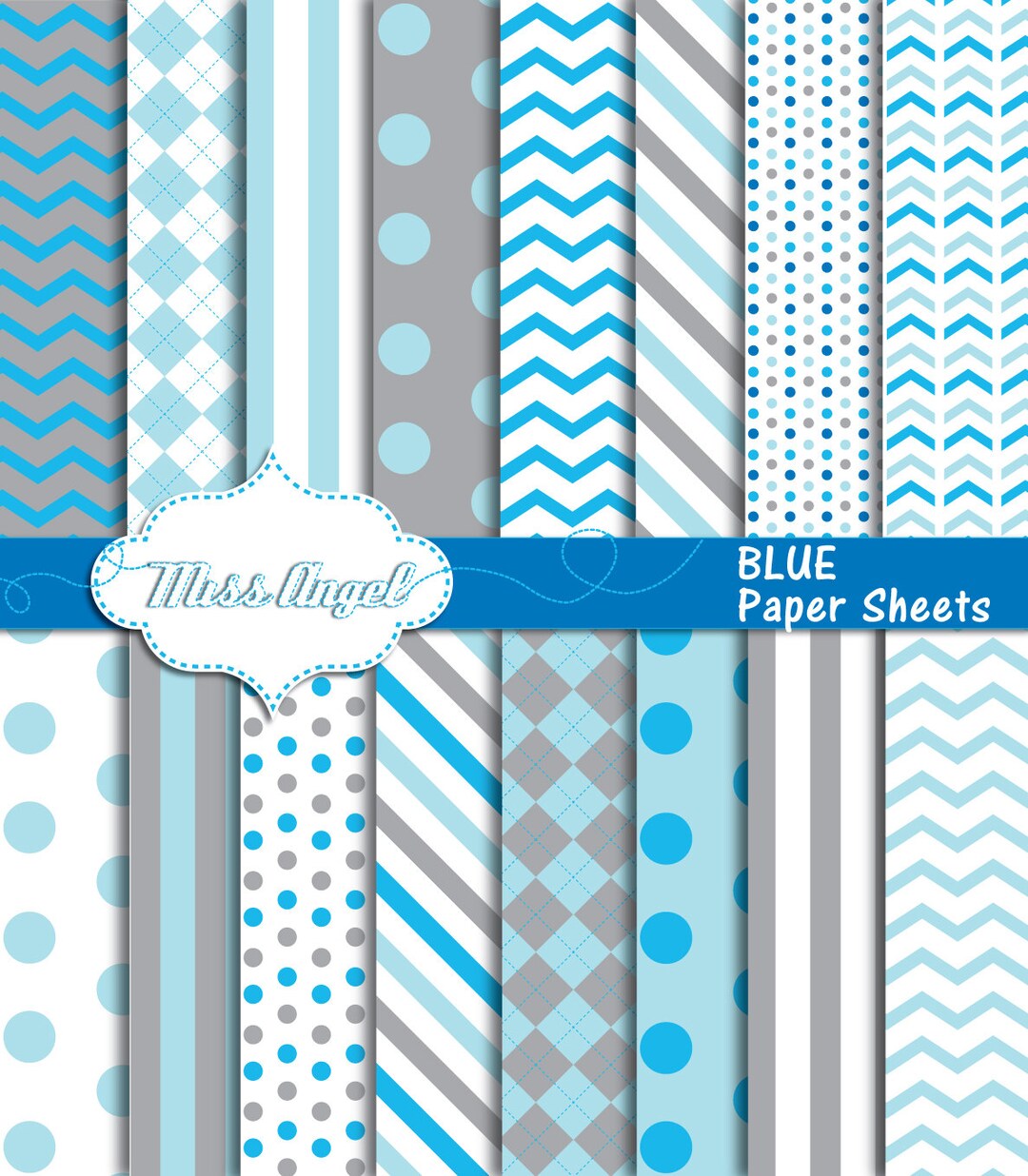 Blue Geometric Digital Sheets. Digital Wrapping Papers. Patterned ...