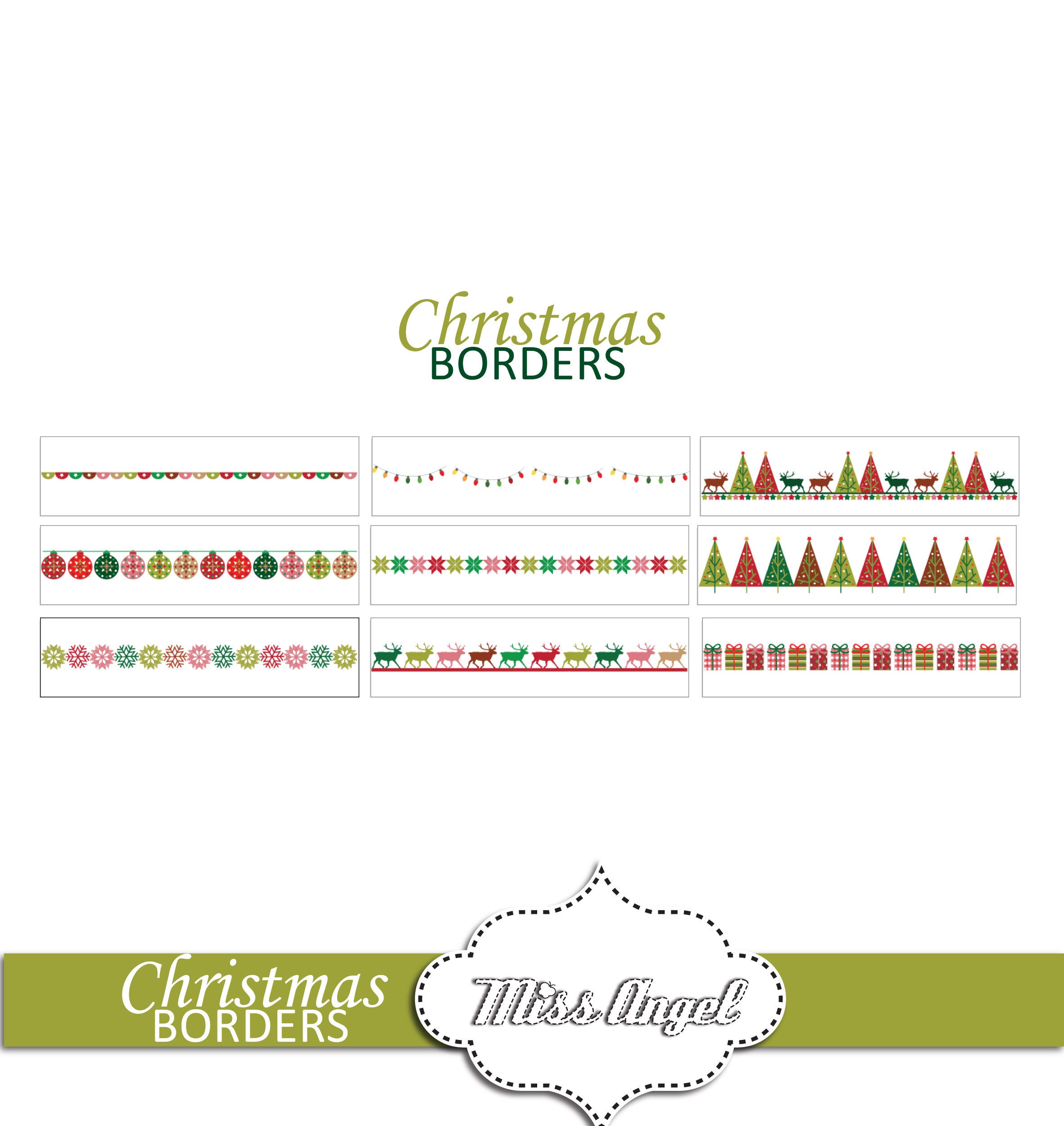 Christmas Borders Clipart, Red Green Pink. Small Commercial Use ...