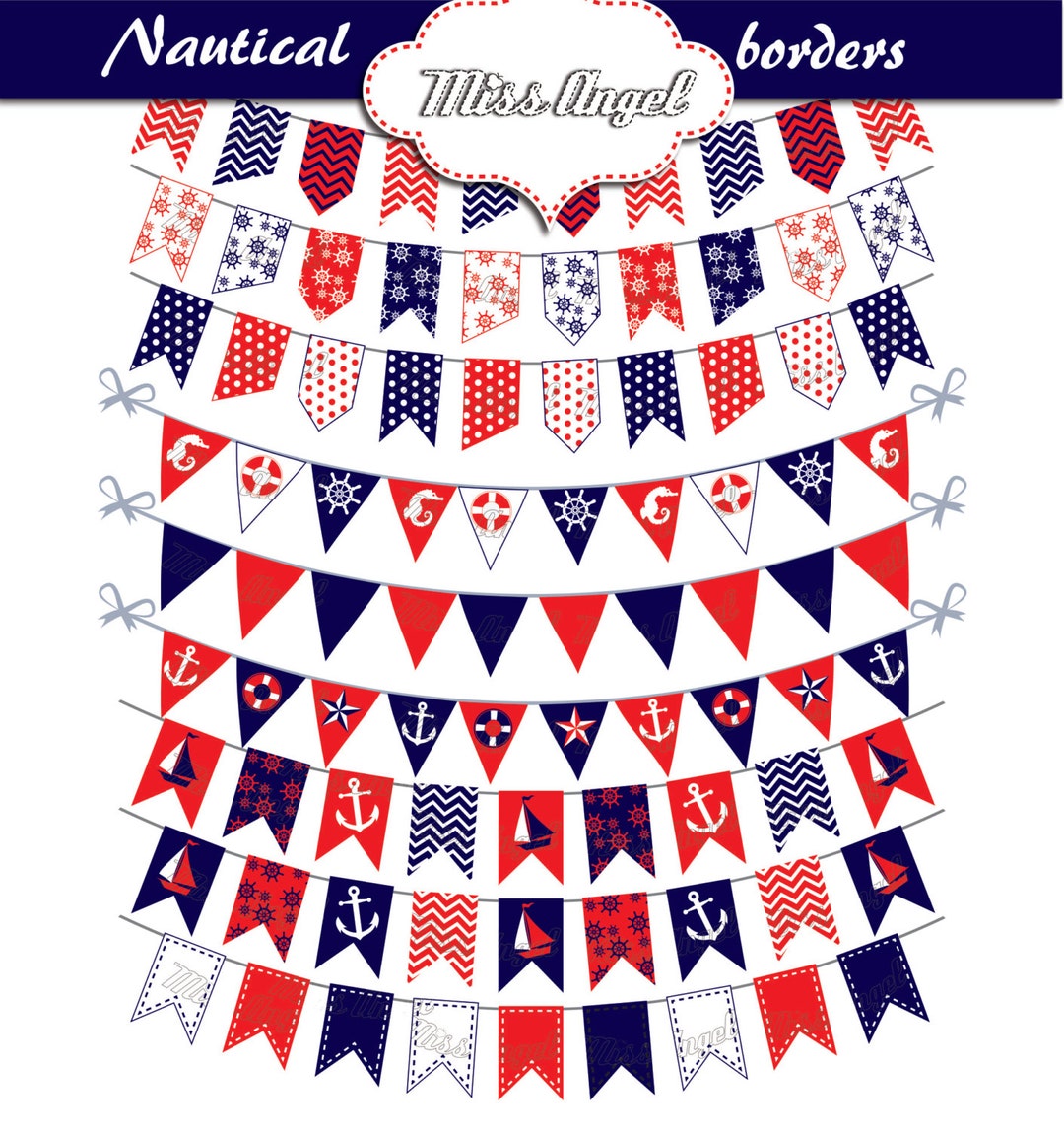 Nautical Clipart, Nautical Bunting Banner Clipart, Nautical Digital ...