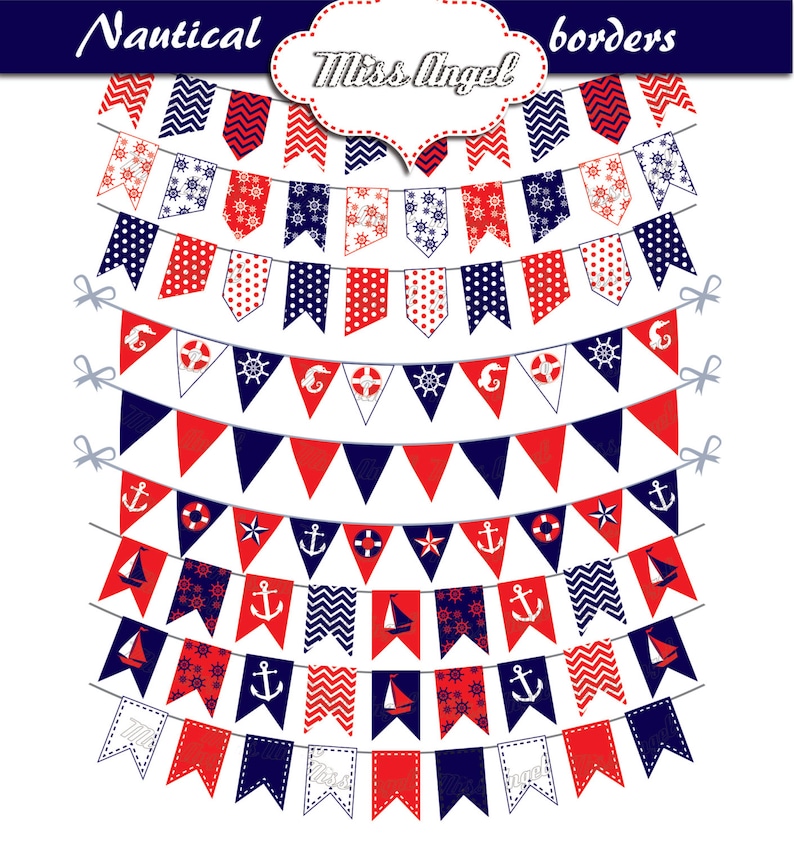 Nautical Clipart, Nautical Bunting Banner Clipart, Nautical Digital ...