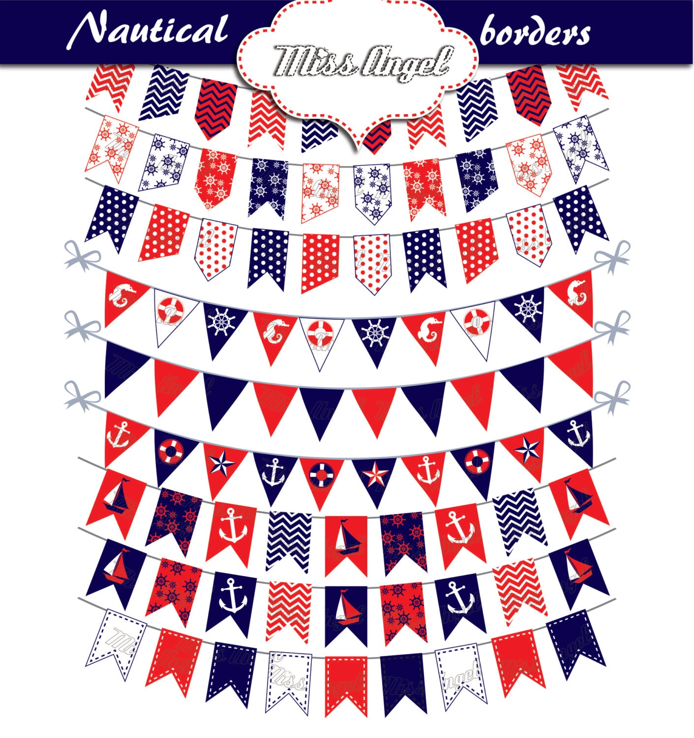 Nautical Clipart, Nautical Bunting Banner Clipart, Nautical Digital ...